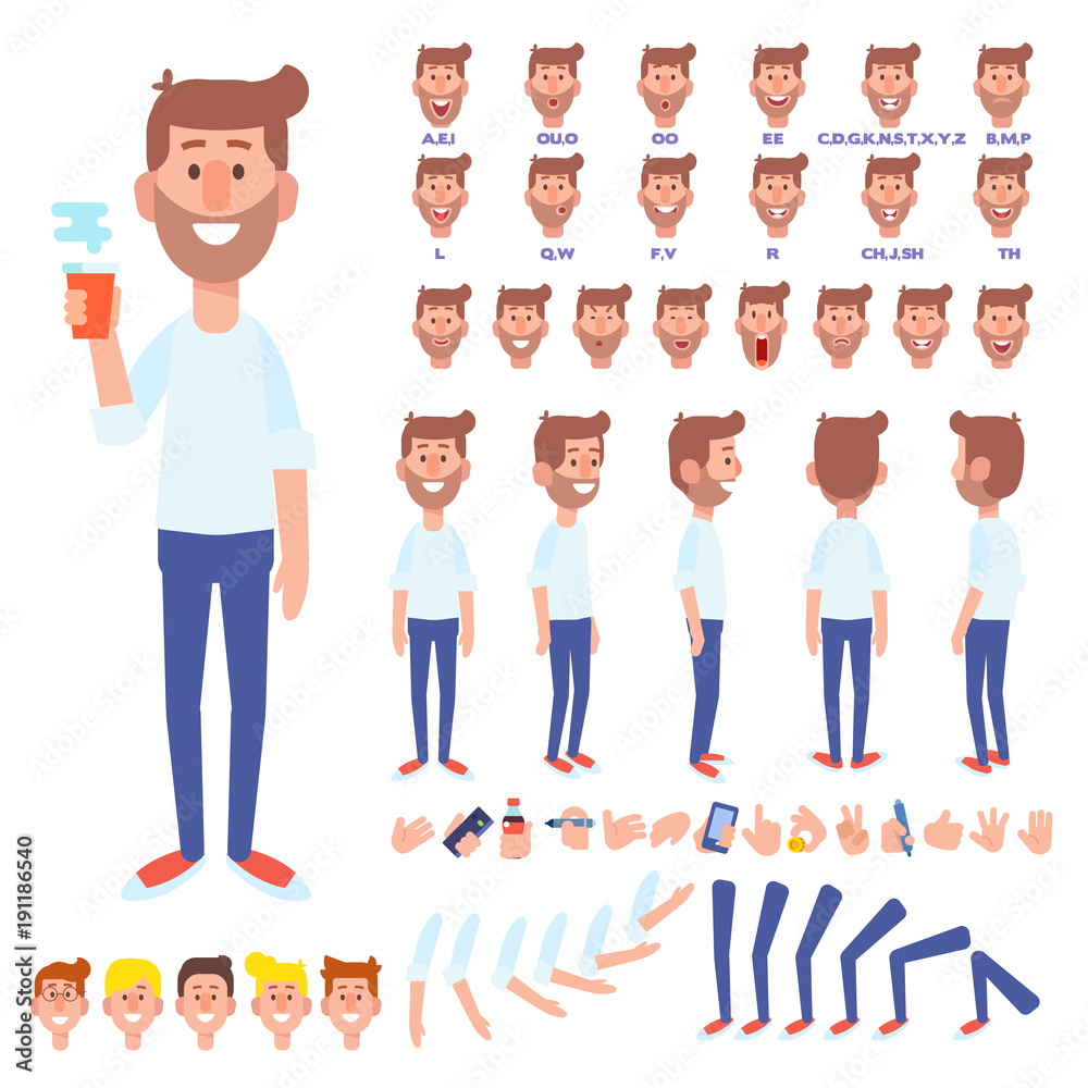 Flat Vector Guy character for your scenes. Character creation set with ...