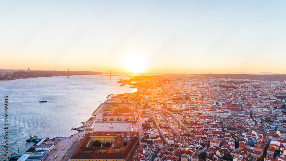 Panoramic view of Lisbon,Portugal town center form the of the many ...