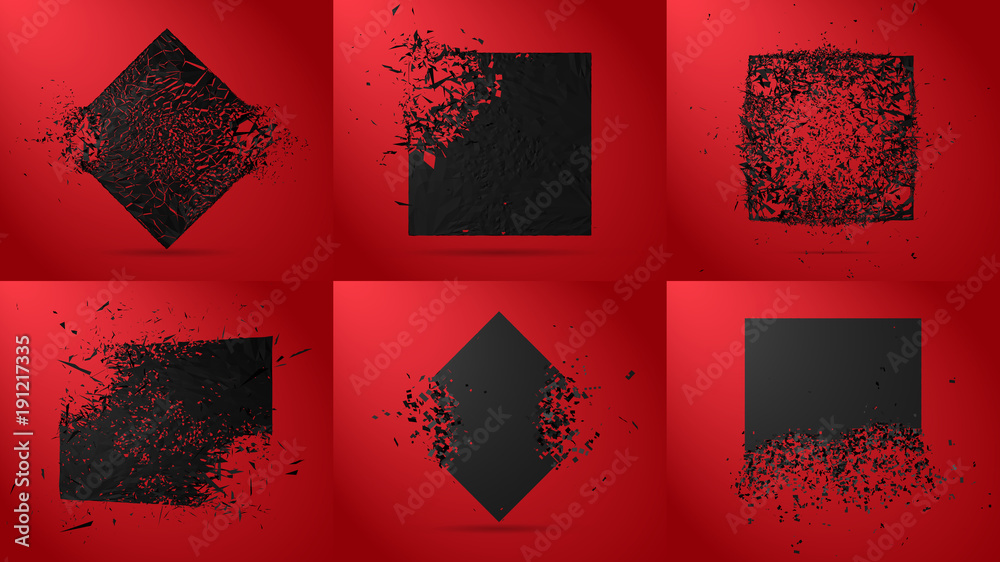 Vector illustration set, black squares, diamond and rectangle stone ...