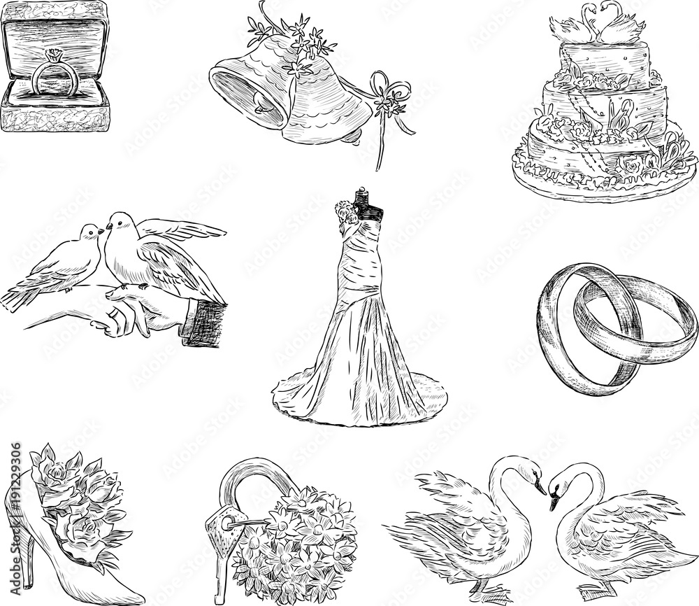 Set of the wedding symbols Stock Vector | Adobe Stock