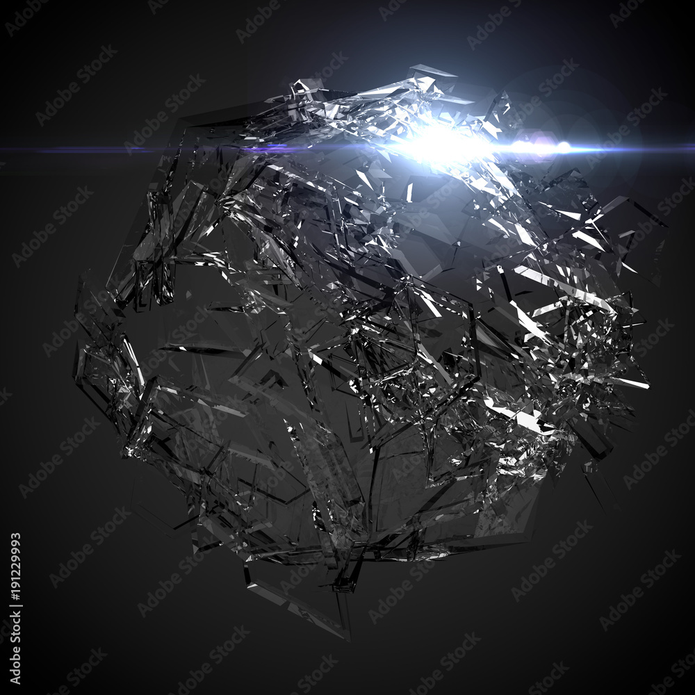 Broken glass sphere black background. 3d illustration, 3d rendering ...