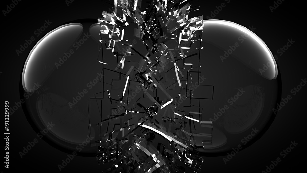 Broken glass sphere black background. 3d illustration, 3d rendering ...