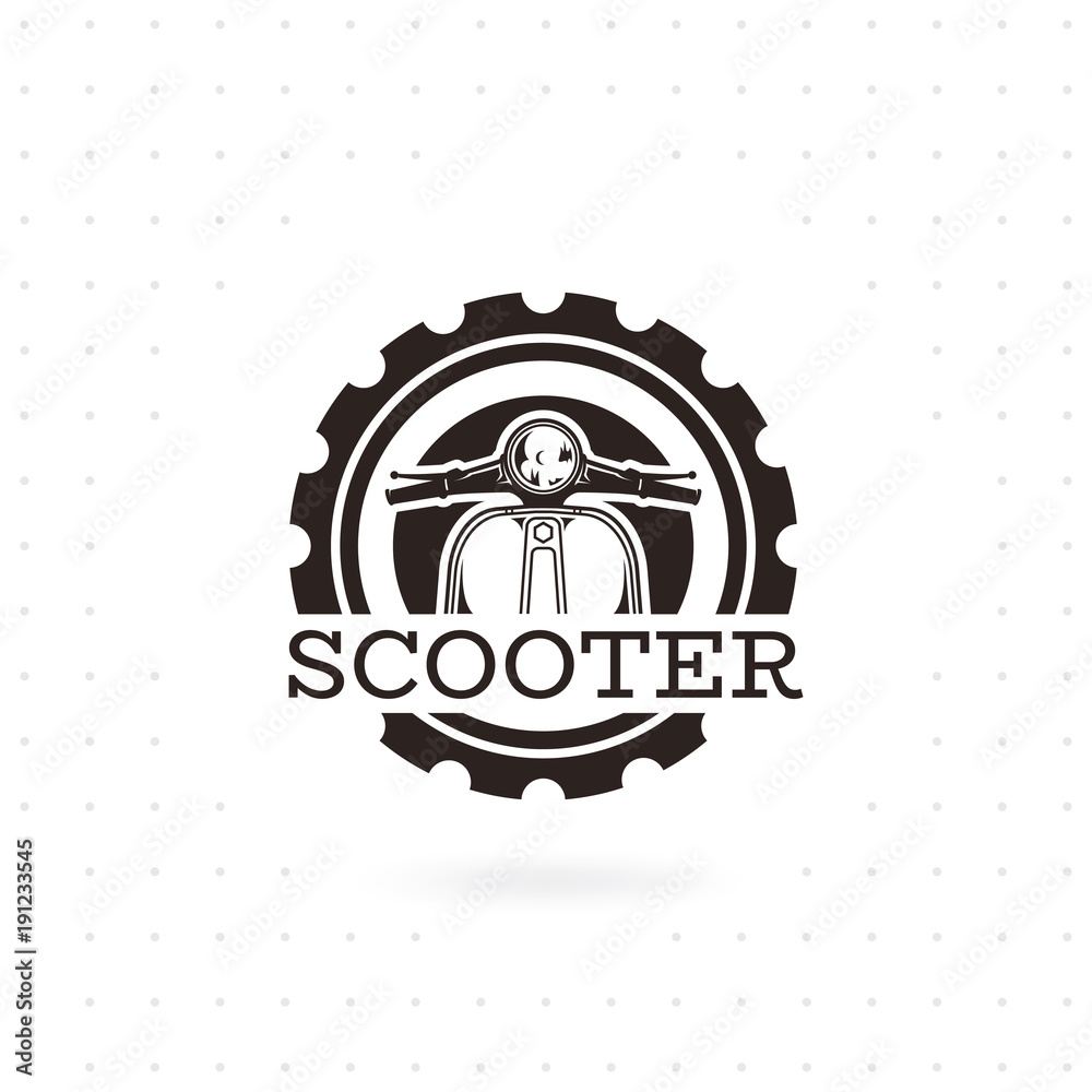 Classic scooter emblem. Vector illustration of vintage scooter on white ...