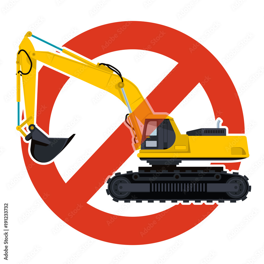 Prohibition of excavation work symbol. Dredging strict ban sign ...