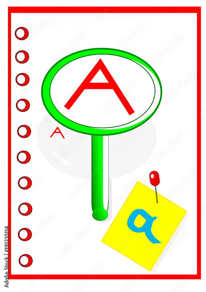 Letra a mayúscula y minúscula bajo la lupa. Stock Vector | Adobe Stock