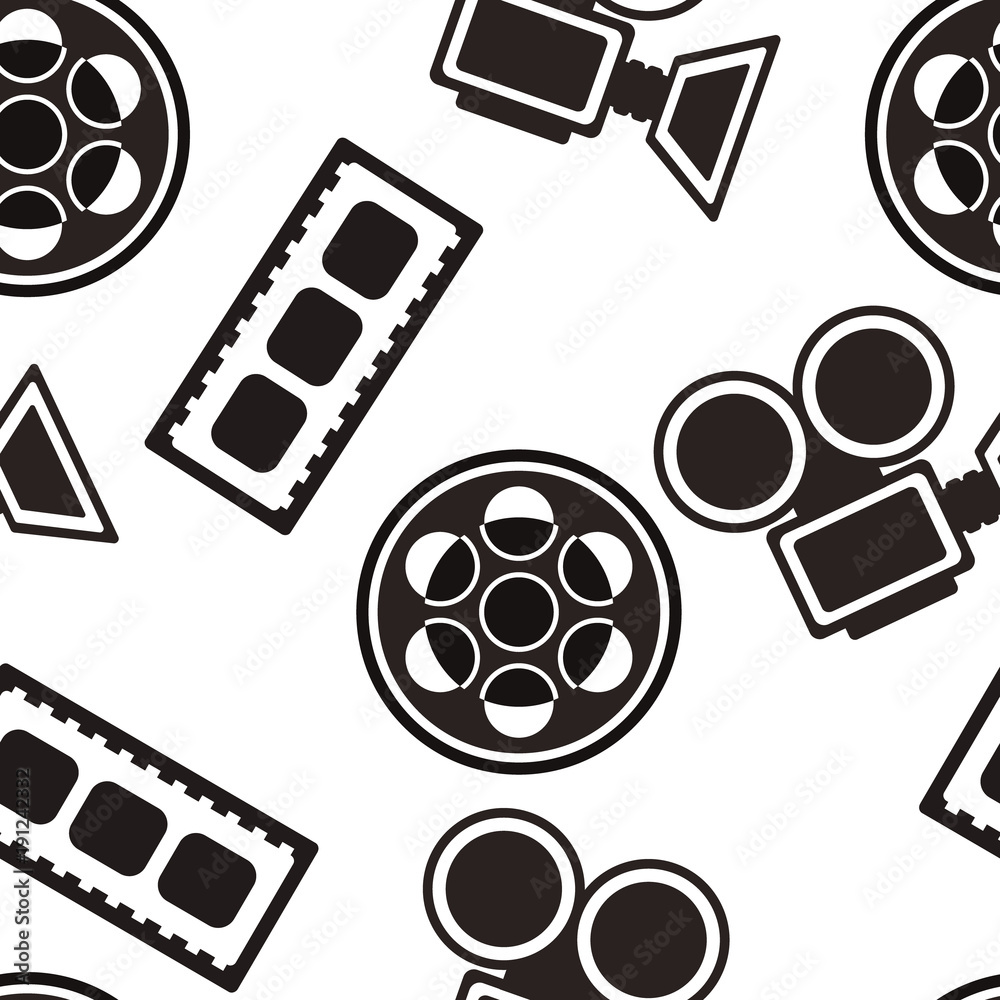 Motion-picture camera, filmstrip, cine-film, film roll vector seamless ...