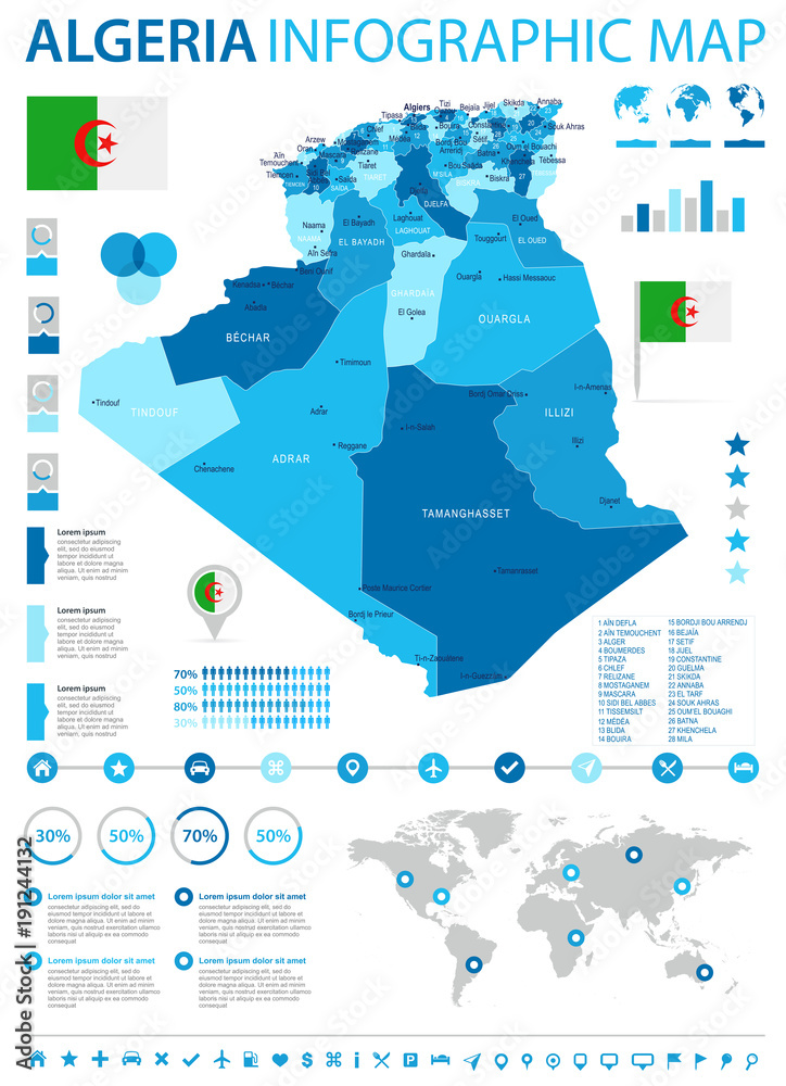 Algeria - infographic map and flag - Detailed Vector Illustration Stock ...