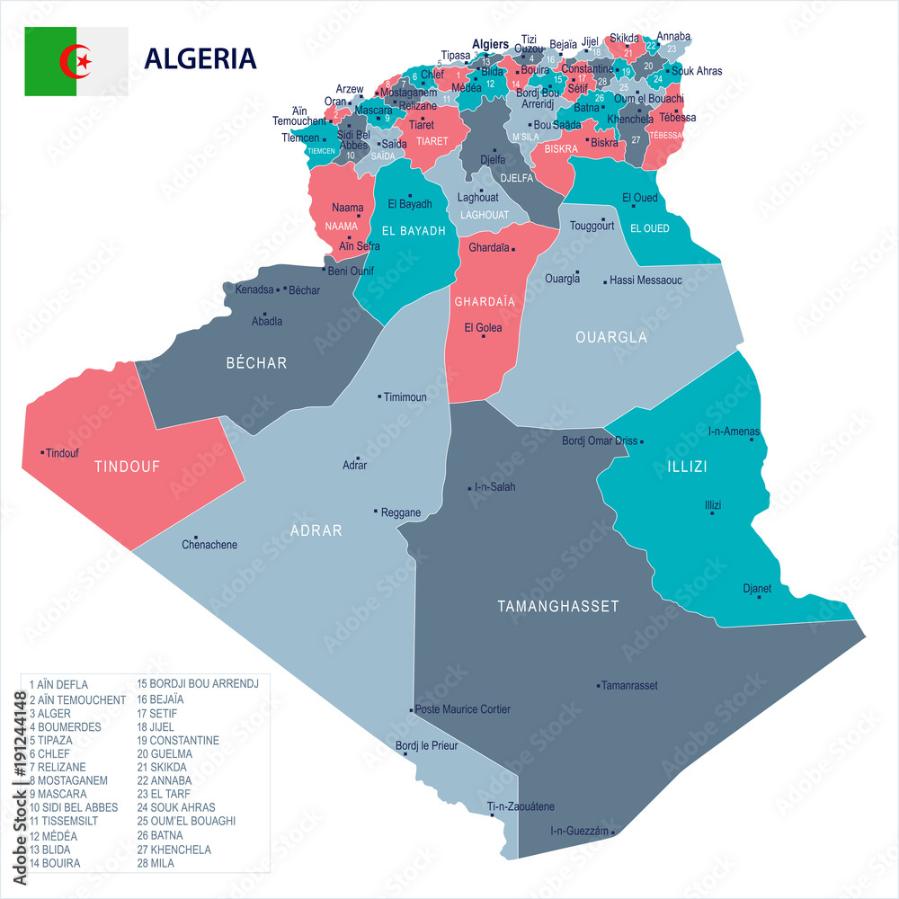 Algeria - map and flag - Detailed Vector Illustration Stock Vector ...