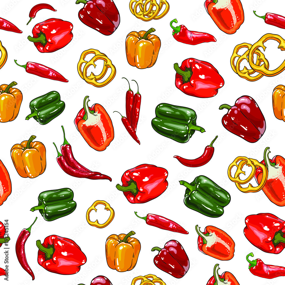 Vector pepper pattern. Isolated on white background. Repeat pattern ...