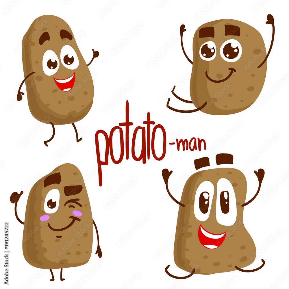 Vector set of potato characters. Emotions. Isolated on white background ...