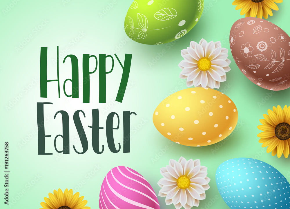 Happy easter vector background design with colorful easter eggs and ...