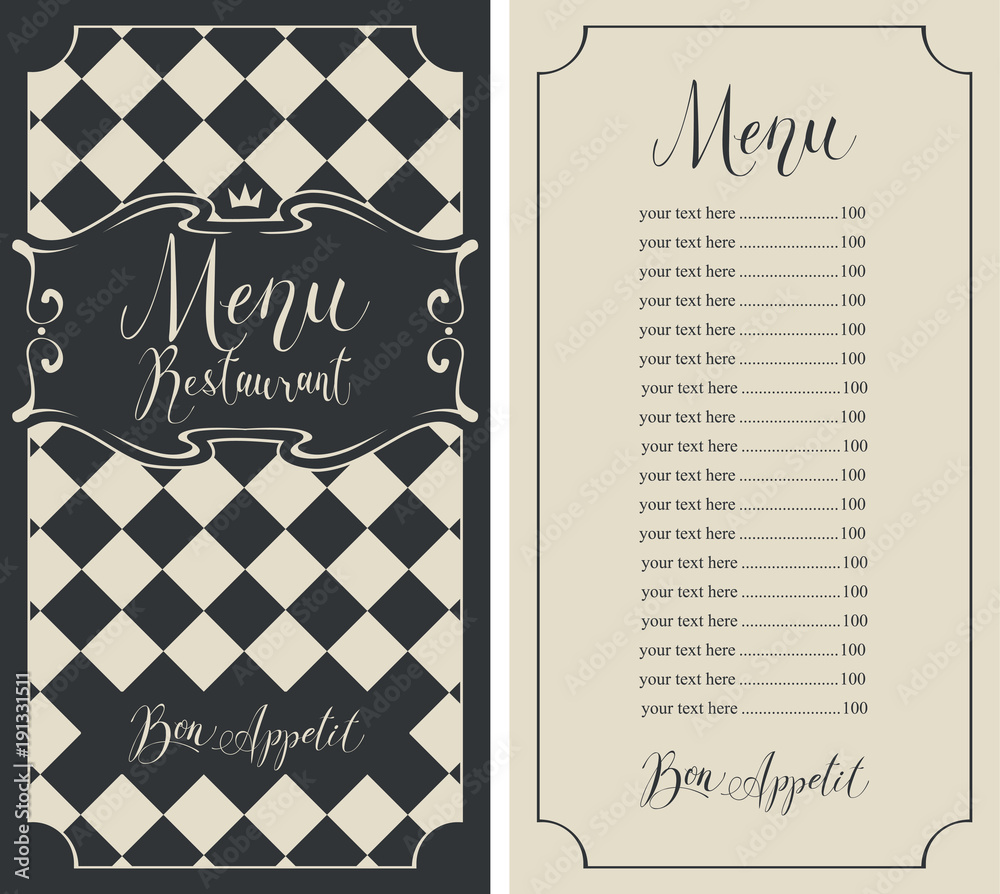 Vector template menu for restaurant with price list, crown and ...
