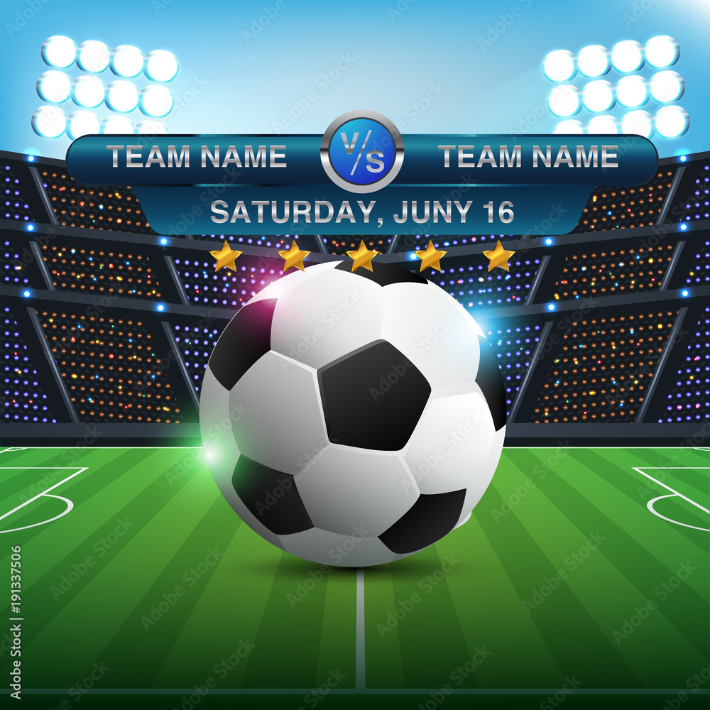 soccer football stadium spotlight and scoreboard background Stock ...