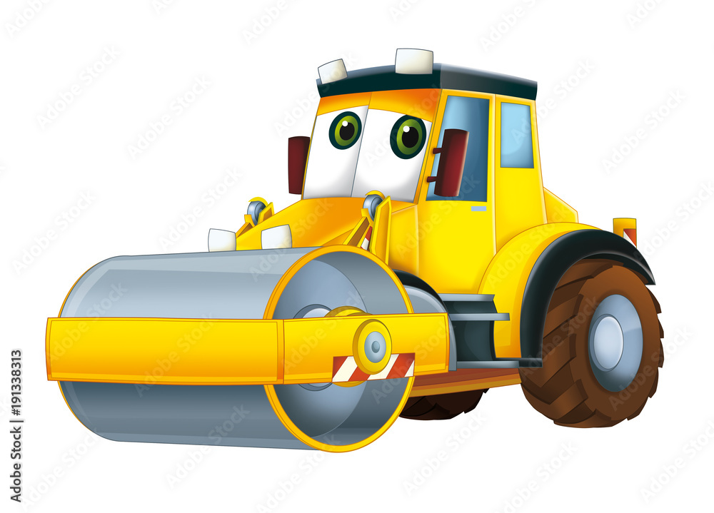 Cartoon funny road roller - on white background - illustration for ...