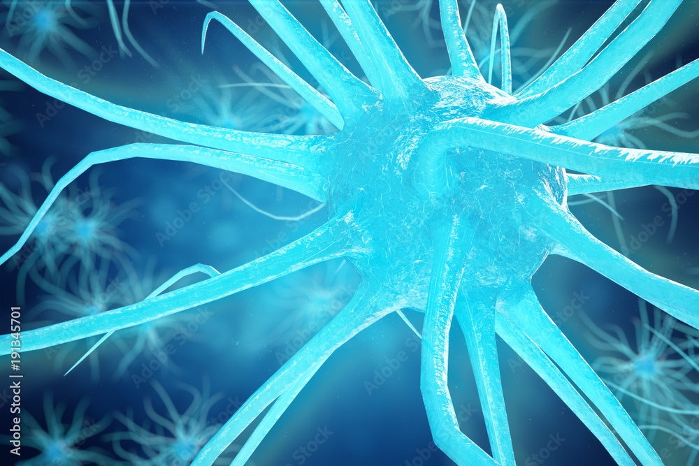Conceptual illustration of neuron cells with glowing link knots ...