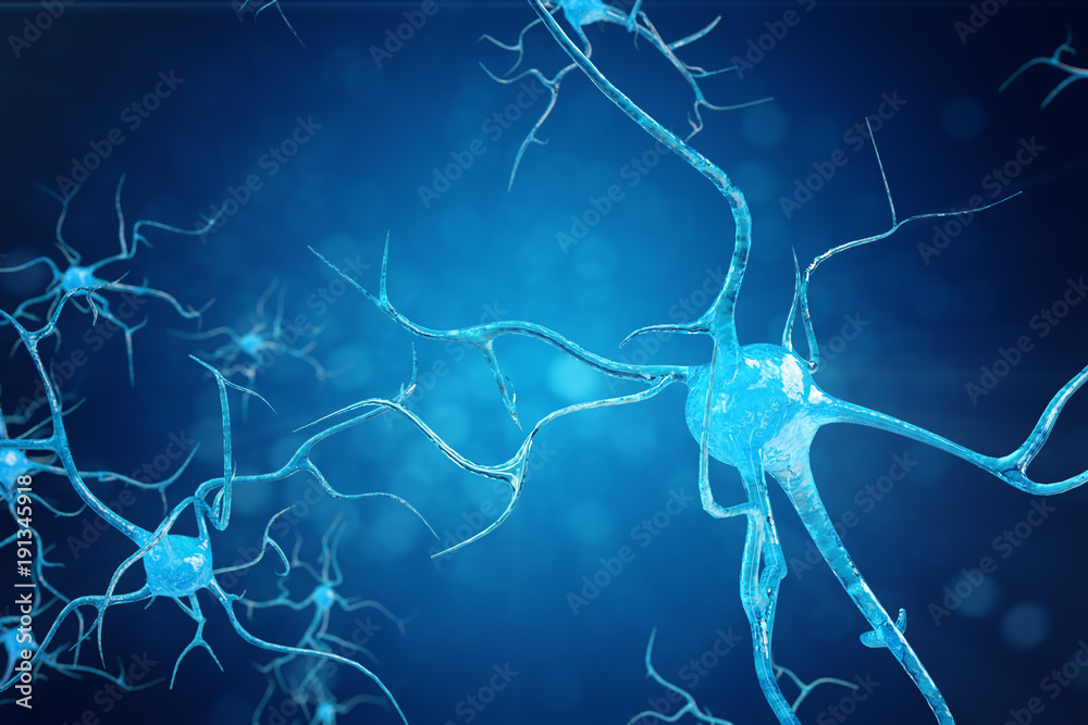 Conceptual illustration of neuron cells with glowing link knots ...
