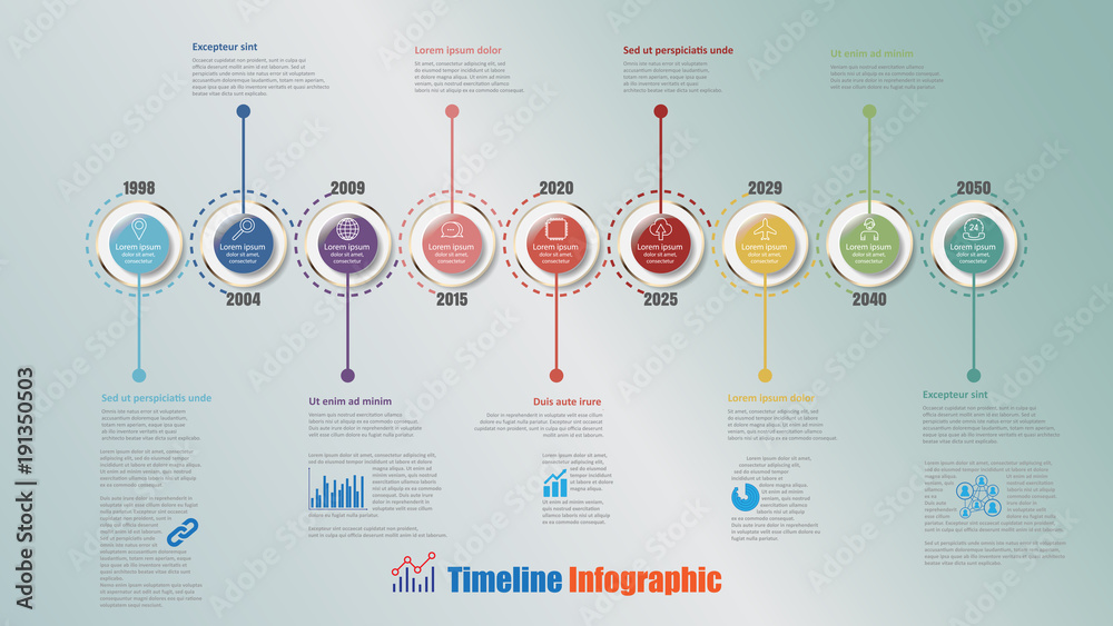 Modern timeline infographic with 9 steps circle designed for template ...