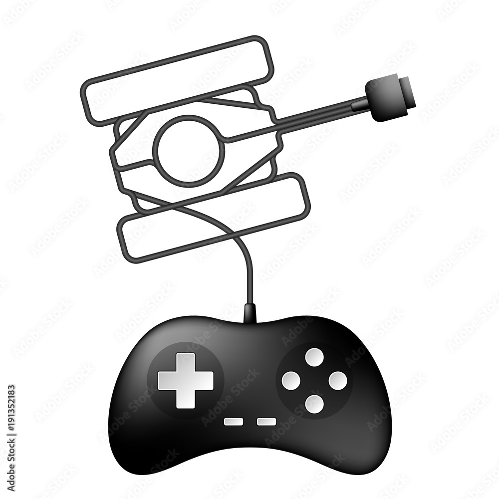 Gamepad or joypad black color and shooting tank shape made from cable ...