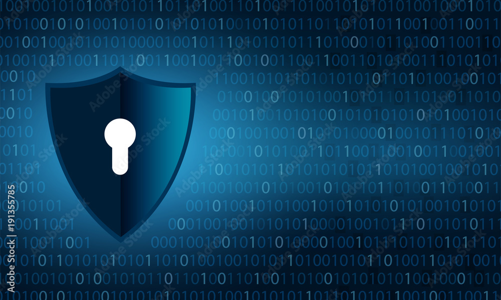 Binary Shield Cyber Security And Data Privacy Protection Shield And Lock Over Binary Digits
