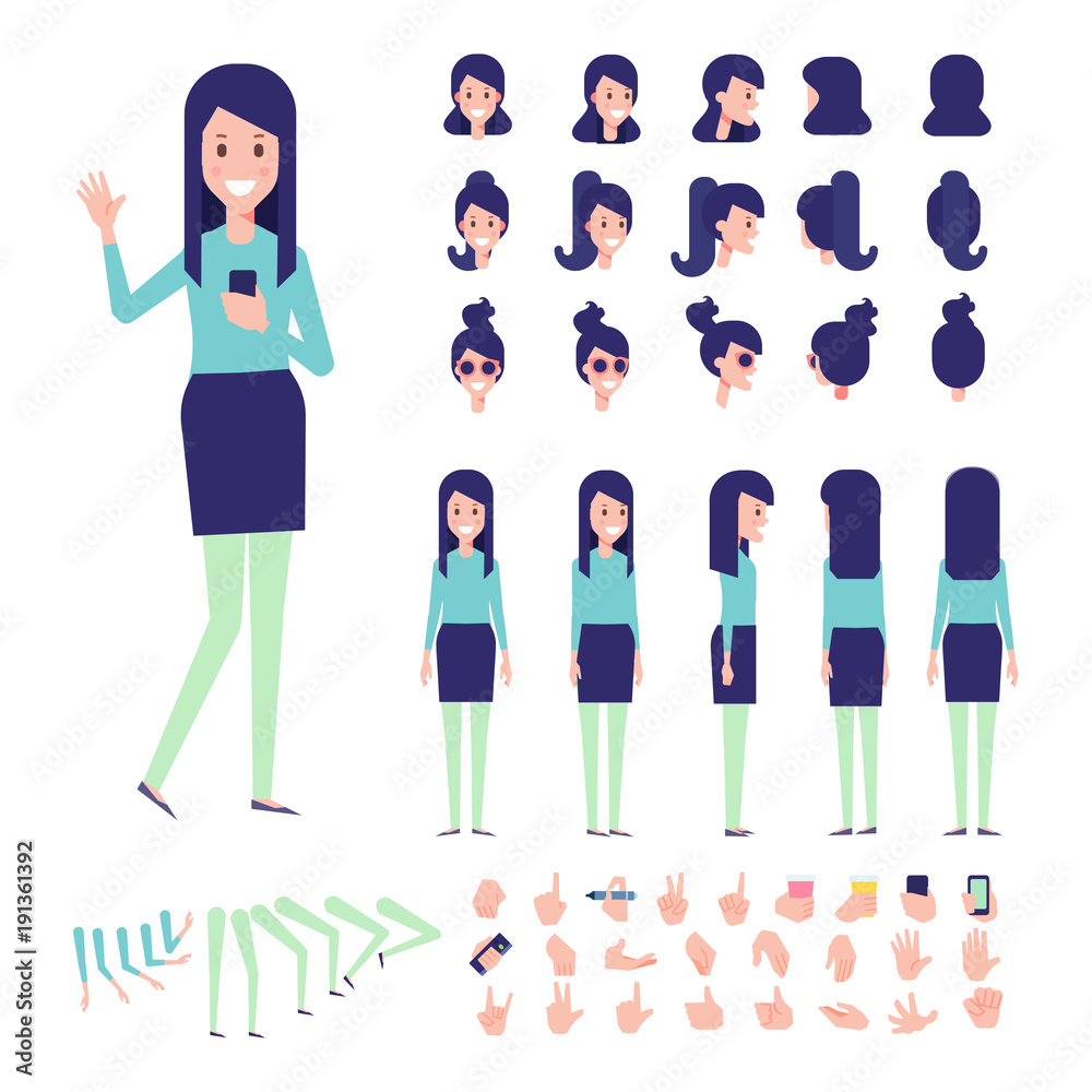Young girl character for your scenes. Flat Vector Character creation ...