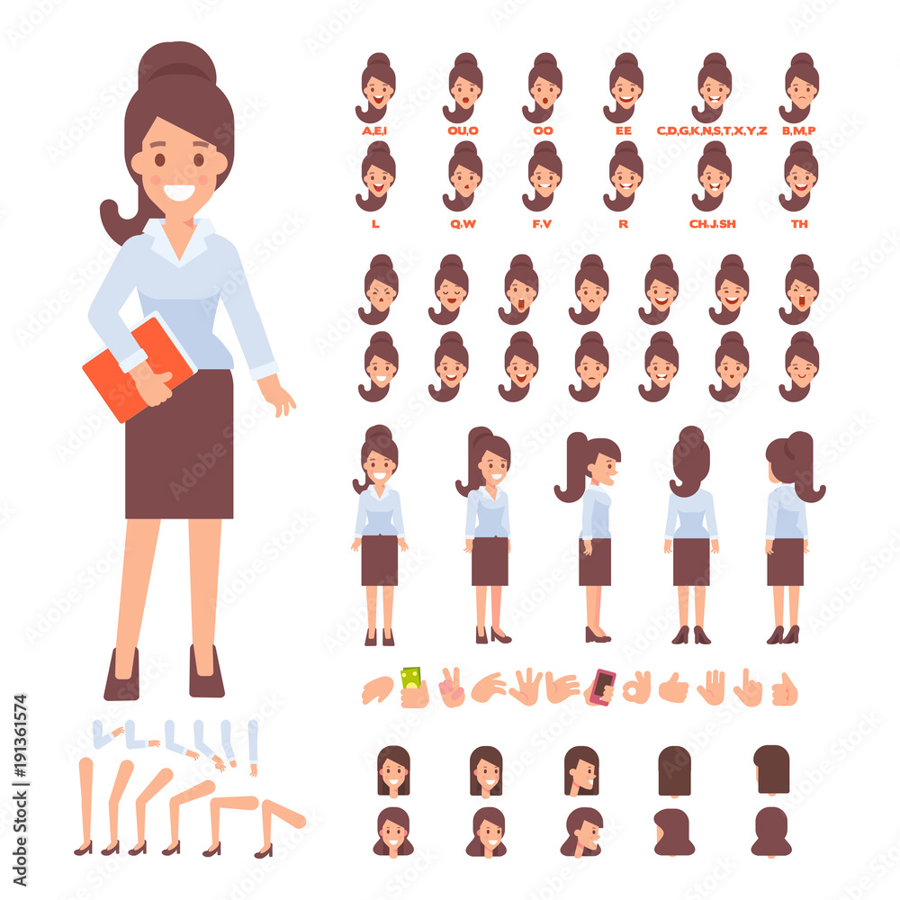 Business lady character for your scenes. Character creation set with ...