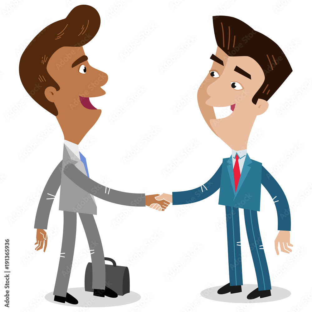 Vector illustration of two asian cartoon businessmen shaking hands ...