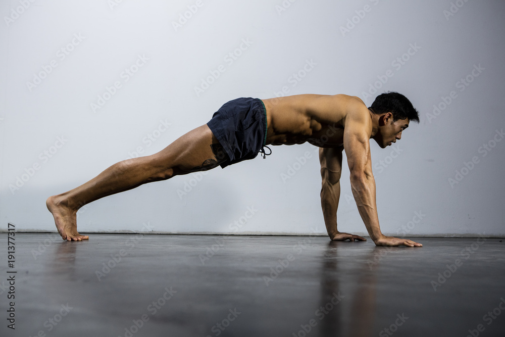 Fitness Model Push Ups Profile Stock Photo | Adobe Stock