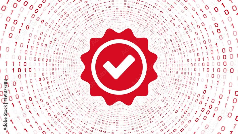 Red approve icon form red binary tunnel on white background. Seamless loop. More icons and color ...