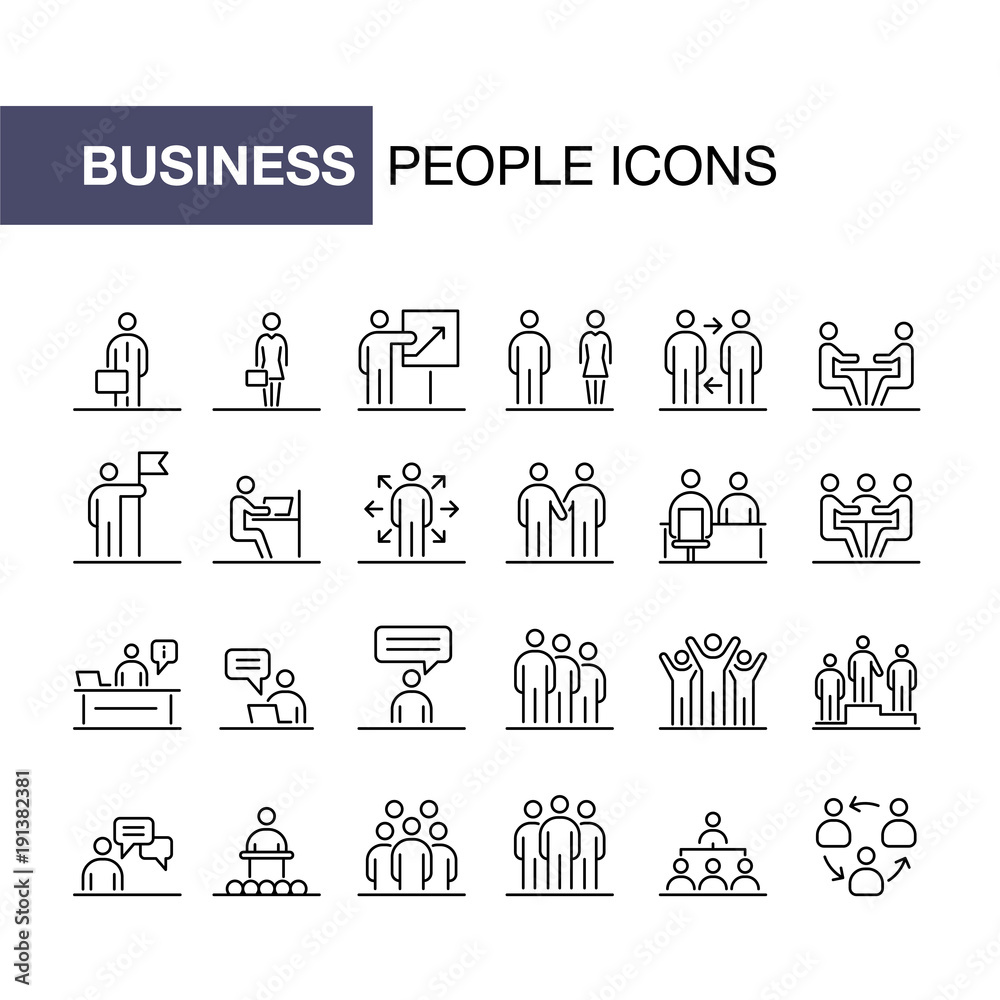 Business people icons set simple line flat illustration Stock Vector ...