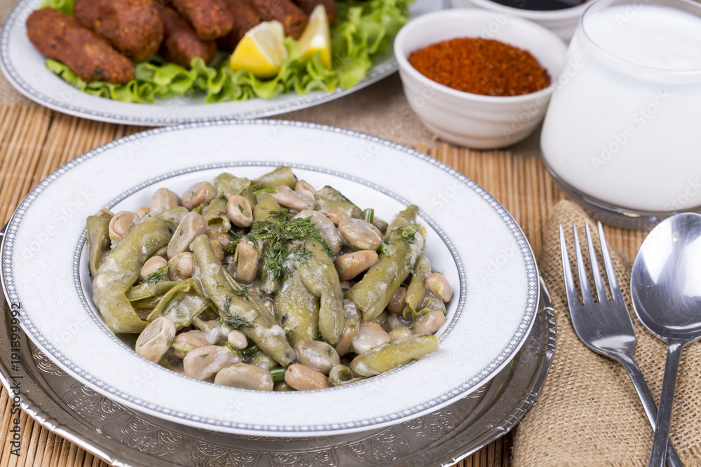 Turkish foods; broad bean with olive oil (zeytinyagli bakla) Stock ...