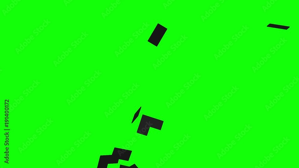 Black mosaic background breaks up into small pieces and reveals green ...