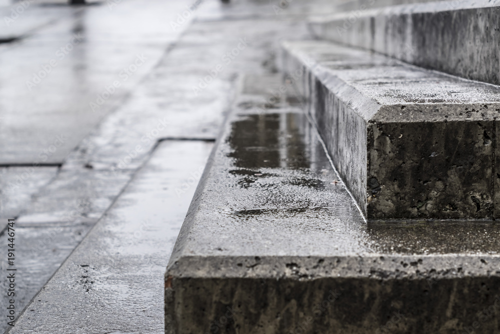 Wet stone steps on a rainy scene on an outdoor cityscape Stock Photo ...