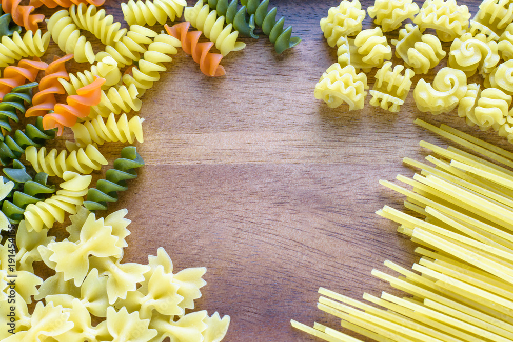 Pasta variety background with copy space Stock Photo | Adobe Stock