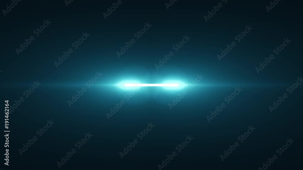 horizontal blue laser beam flash lights optical lens flares shiny ...