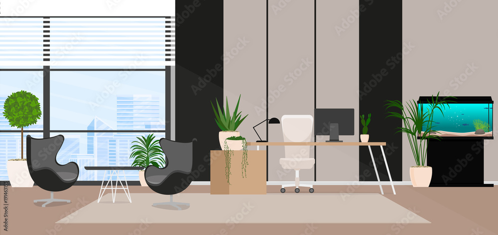 Office interior. Vector illustration. Stock Vector | Adobe Stock