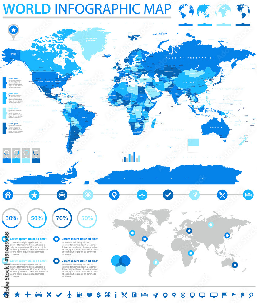 Political Colored World Map Vector Info Graphic Stock Vector | Adobe Stock