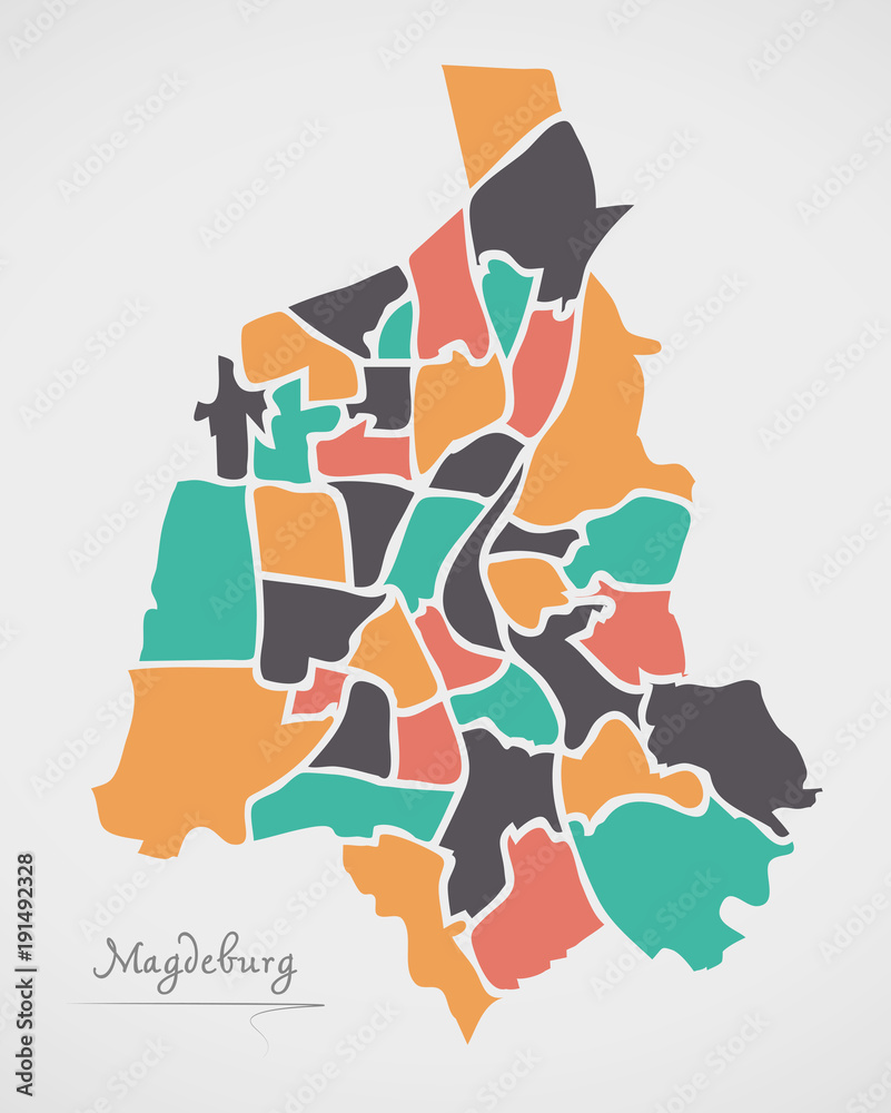 Magdeburg Map with boroughs and modern round shapes Stock Vector ...