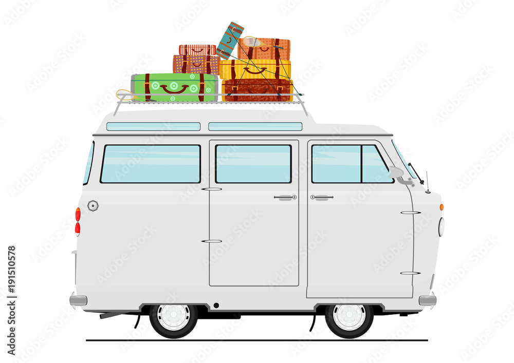 Side view of a vintage cartoon van or small truck. Flat vector. Stock ...