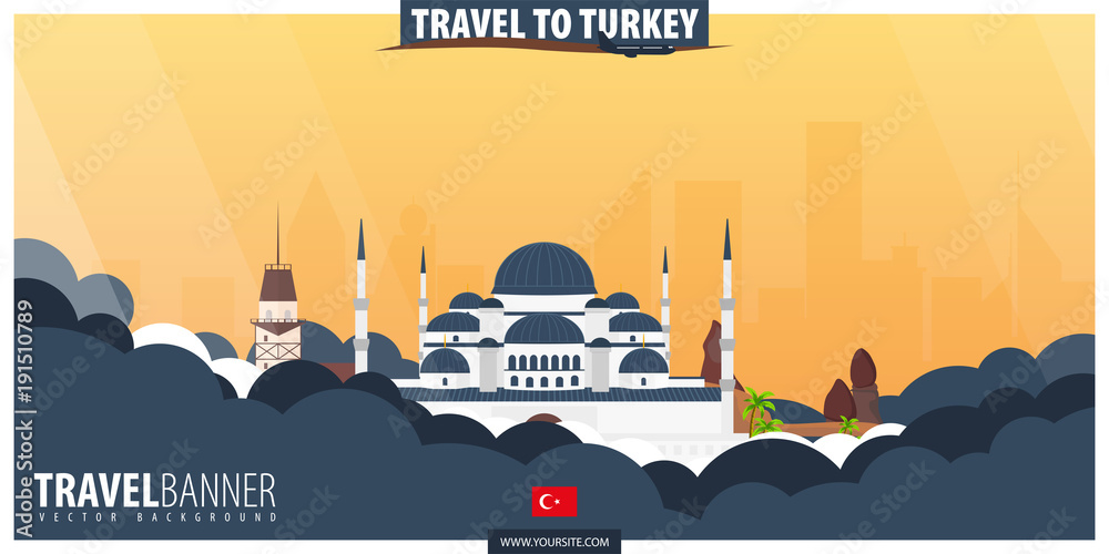 Travel to Turkey. Travel and Tourism poster. Vector flat illustration ...