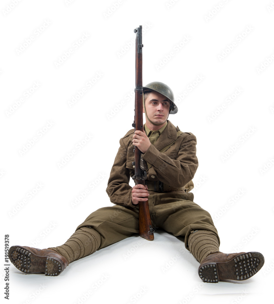 WW1 British Army Soldier from France 1918, on white Stock Photo | Adobe ...