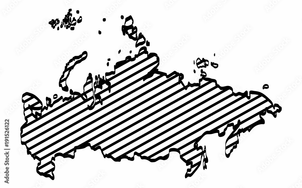Russia map outline graphic freehand drawing on white background. Vector ...