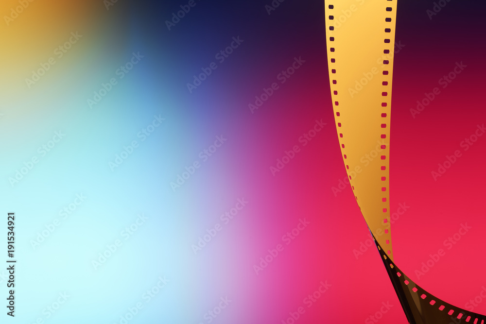 Camera negative film. Selective focus on film perforation. Unprocessed ...