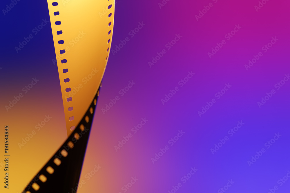 Camera negative film. Selective focus on film perforation. Unprocessed ...