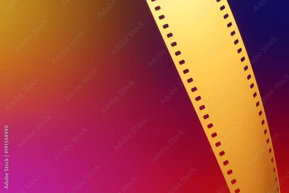 Camera negative film. Selective focus on film perforation. Unprocessed ...