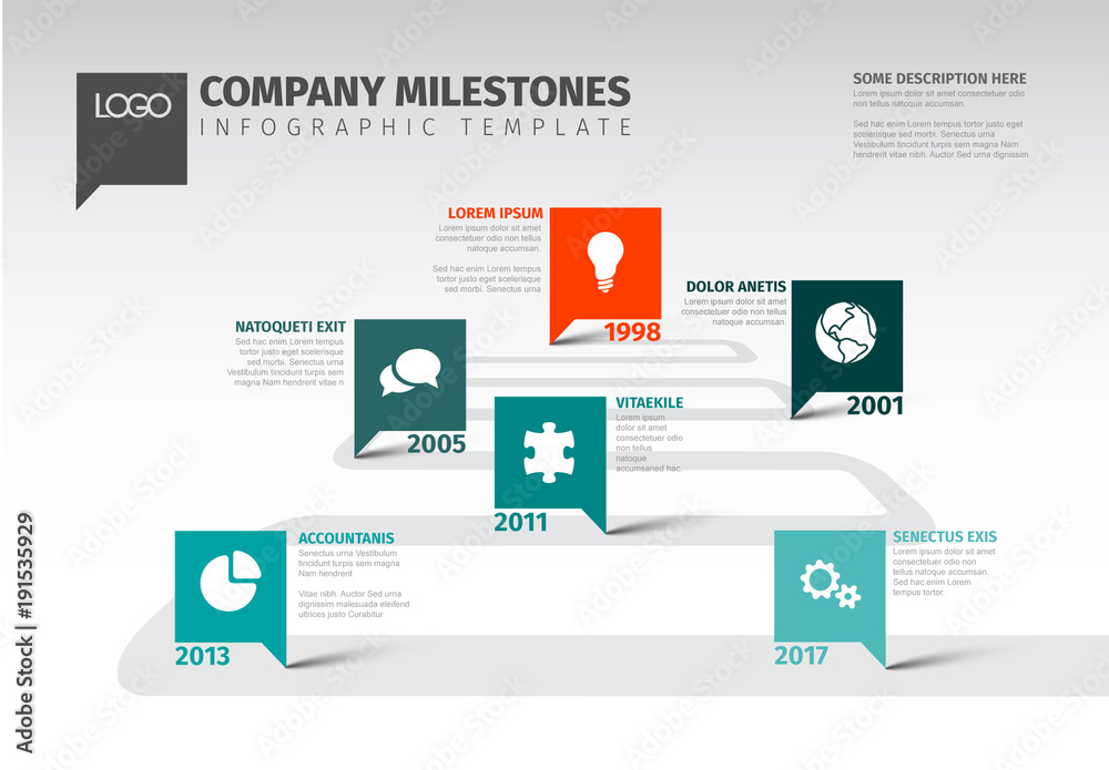 Zig-Zag Road Timeline Infographic with Square Pointers Stock Template ...