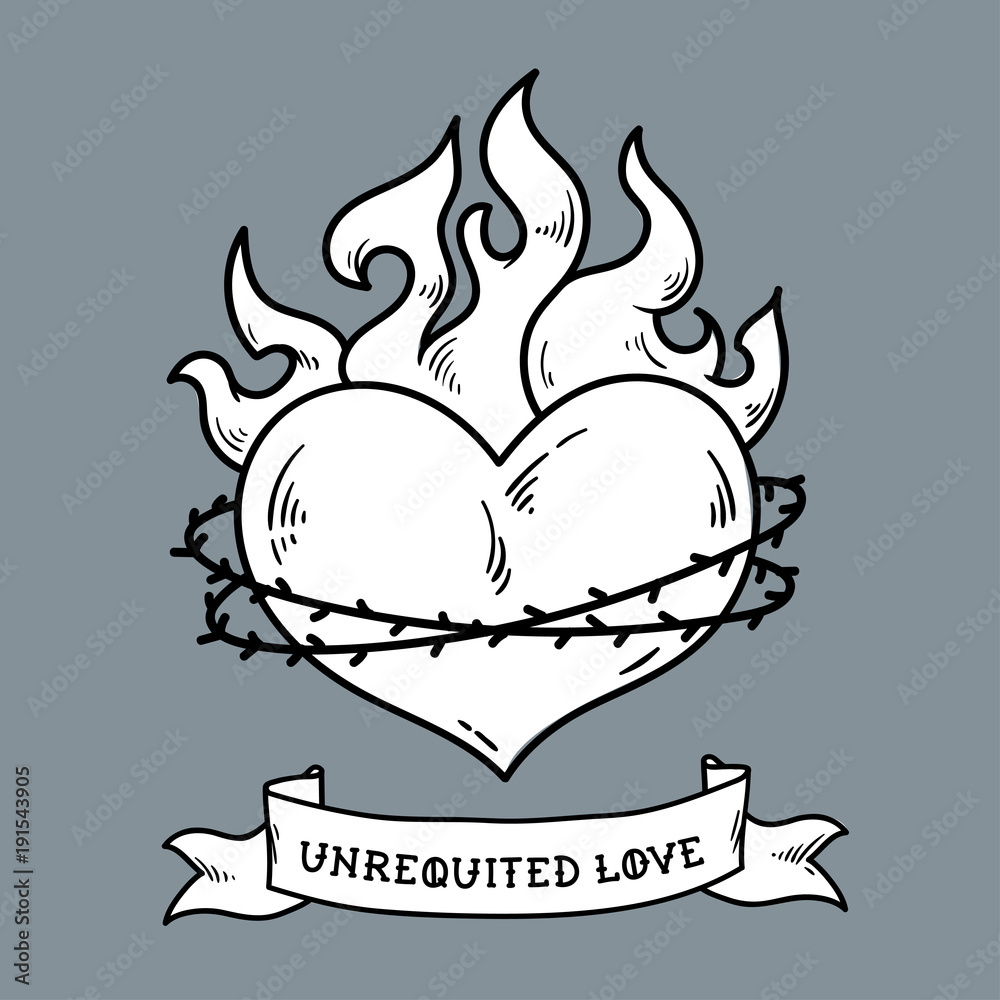 Tattoo. Heart in a crown of thorns.Unrequited love Stock Vector | Adobe ...