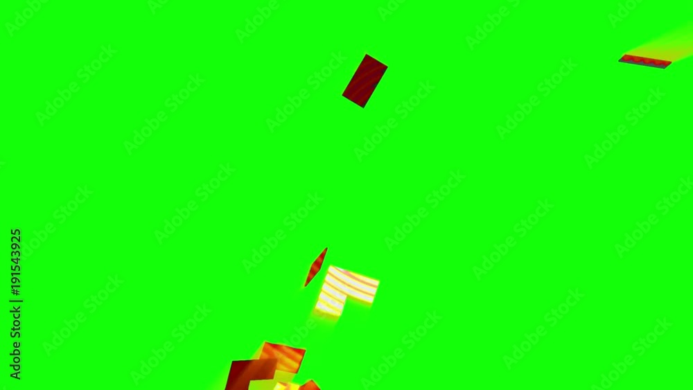 Flaming mosaic background breaks up into small pieces and reveals green ...