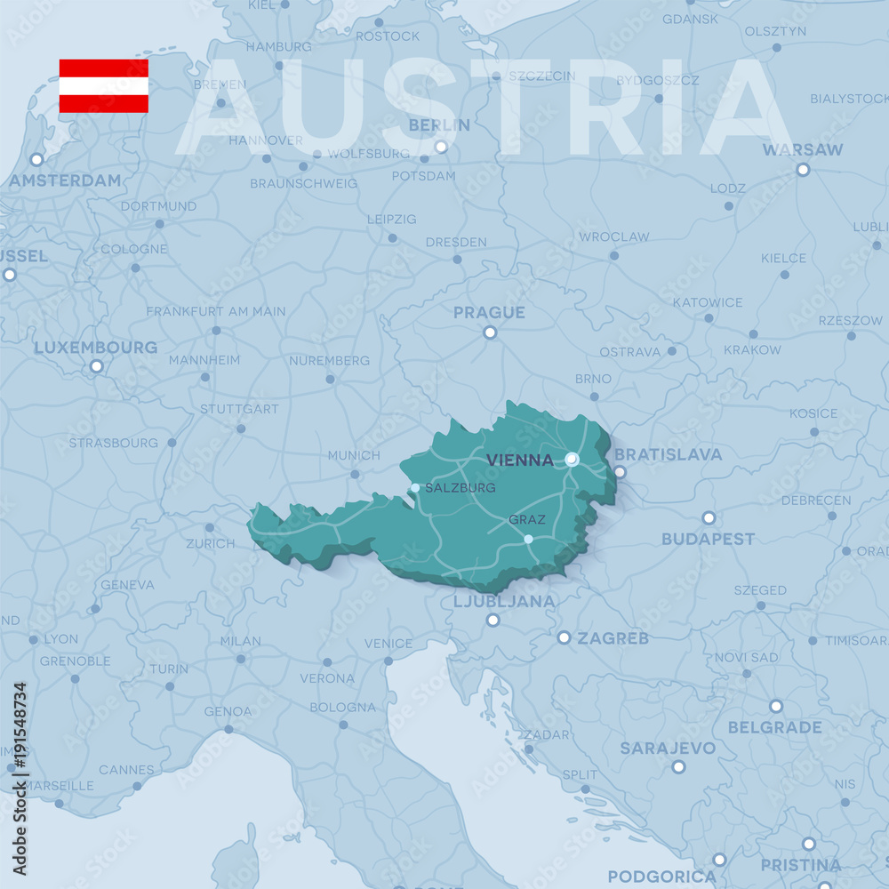 Map of cities and roads in Austria. Stock Vector | Adobe Stock