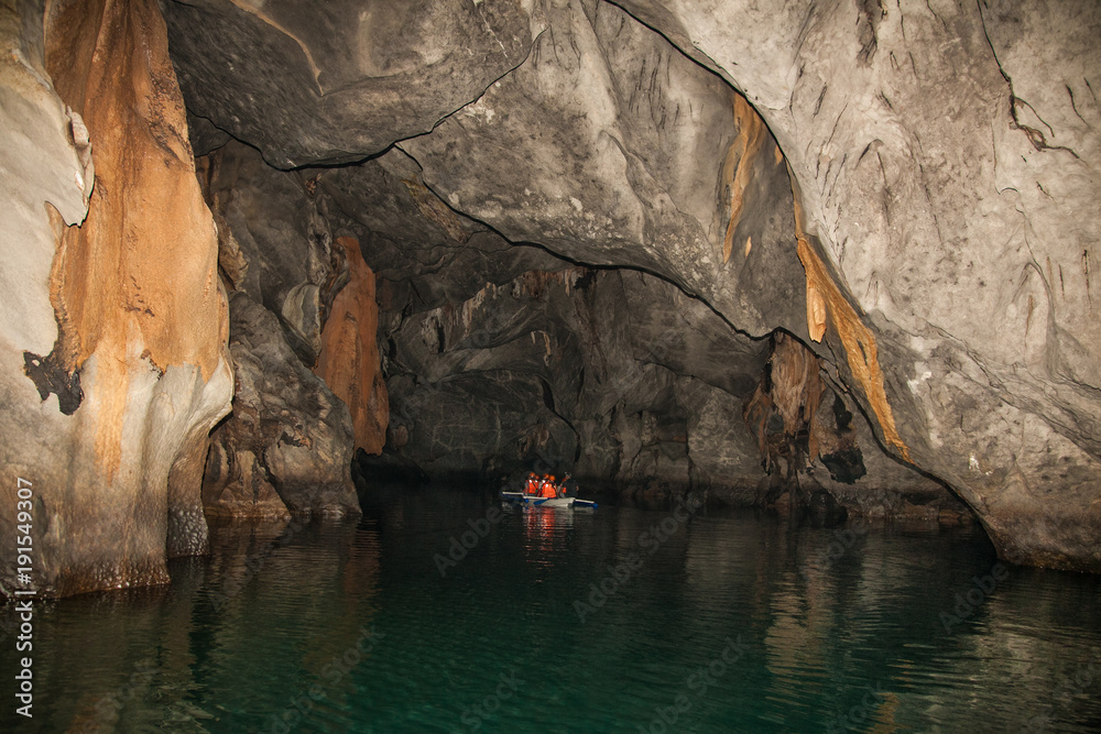 Boats at cave of Puerto Princesa subterranean underground river on ...