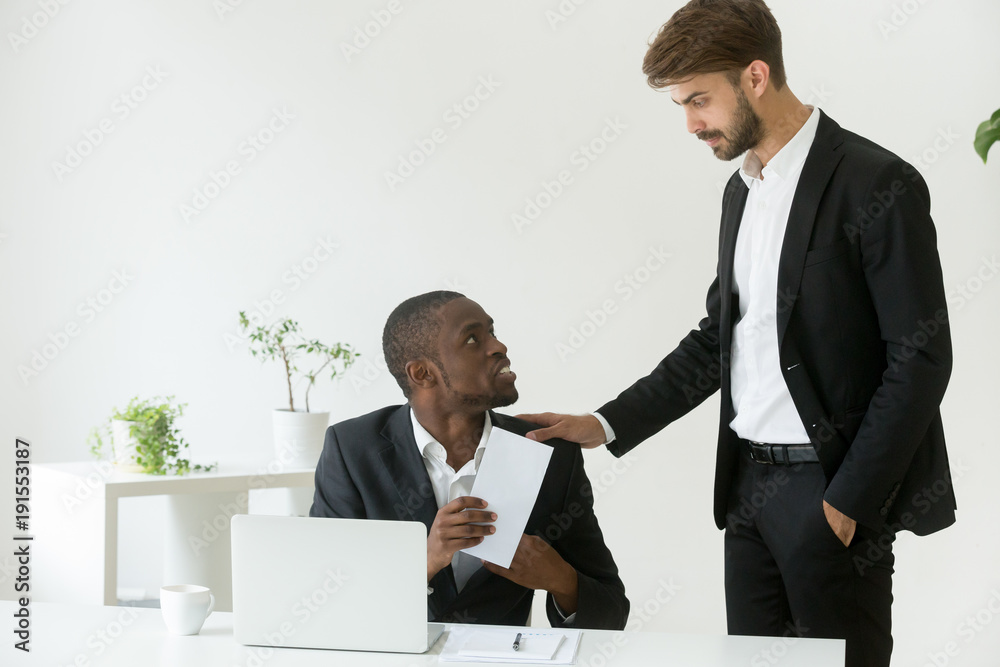 Happy thankful african american office worker receiving envelope with ...